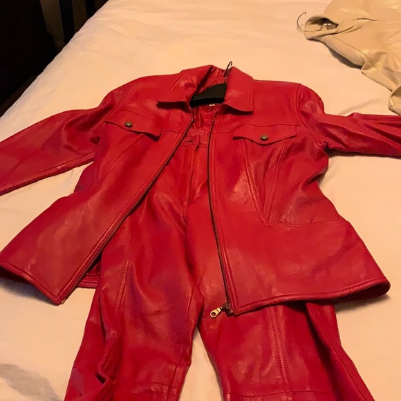 Pants & Jumpsuits | Red Leather Pants Suit | Poshmark